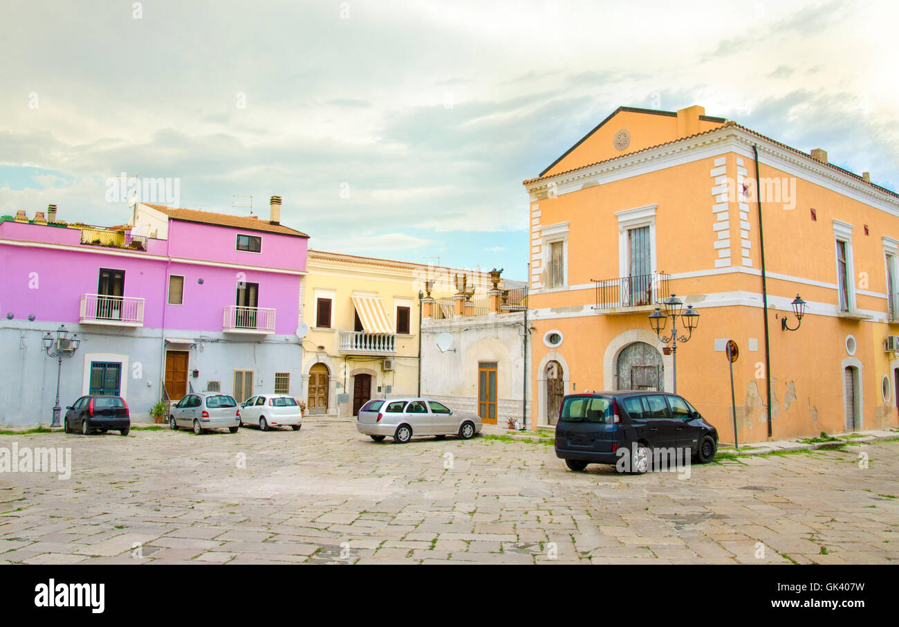 colorful buildings in Lesina village in Apulia, Gargano, Italy Stock ...
