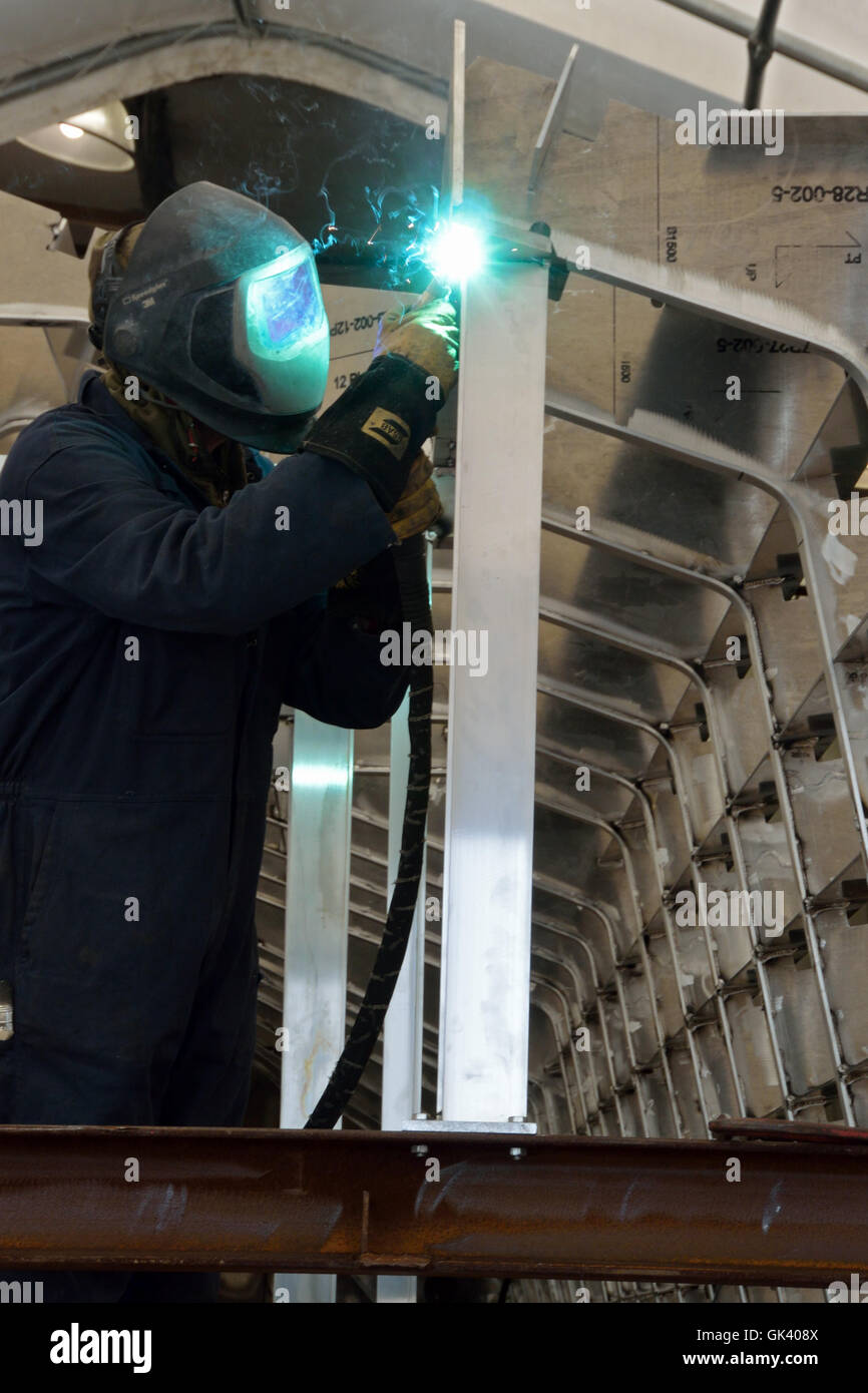 Welder at work on Project Full Circle aluminium round the world record ...