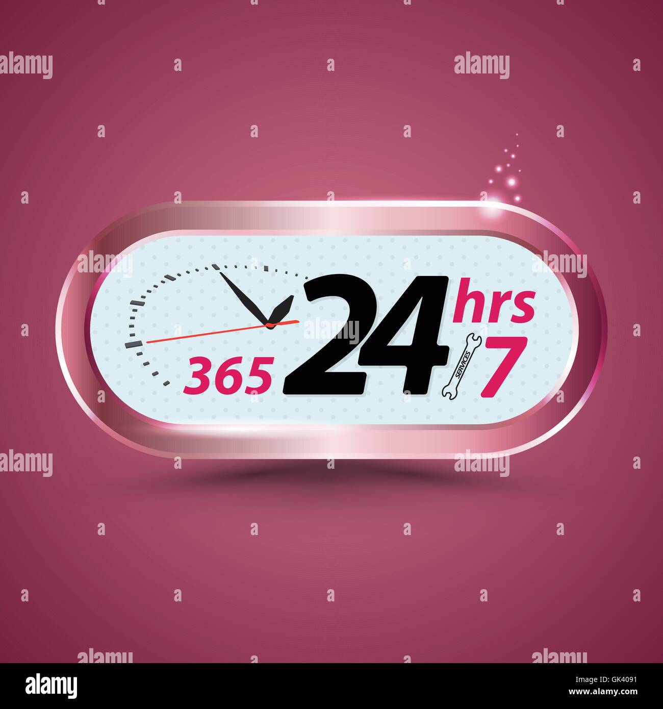 365 24hrs /7 open customer service with clock. Vector illustration ...