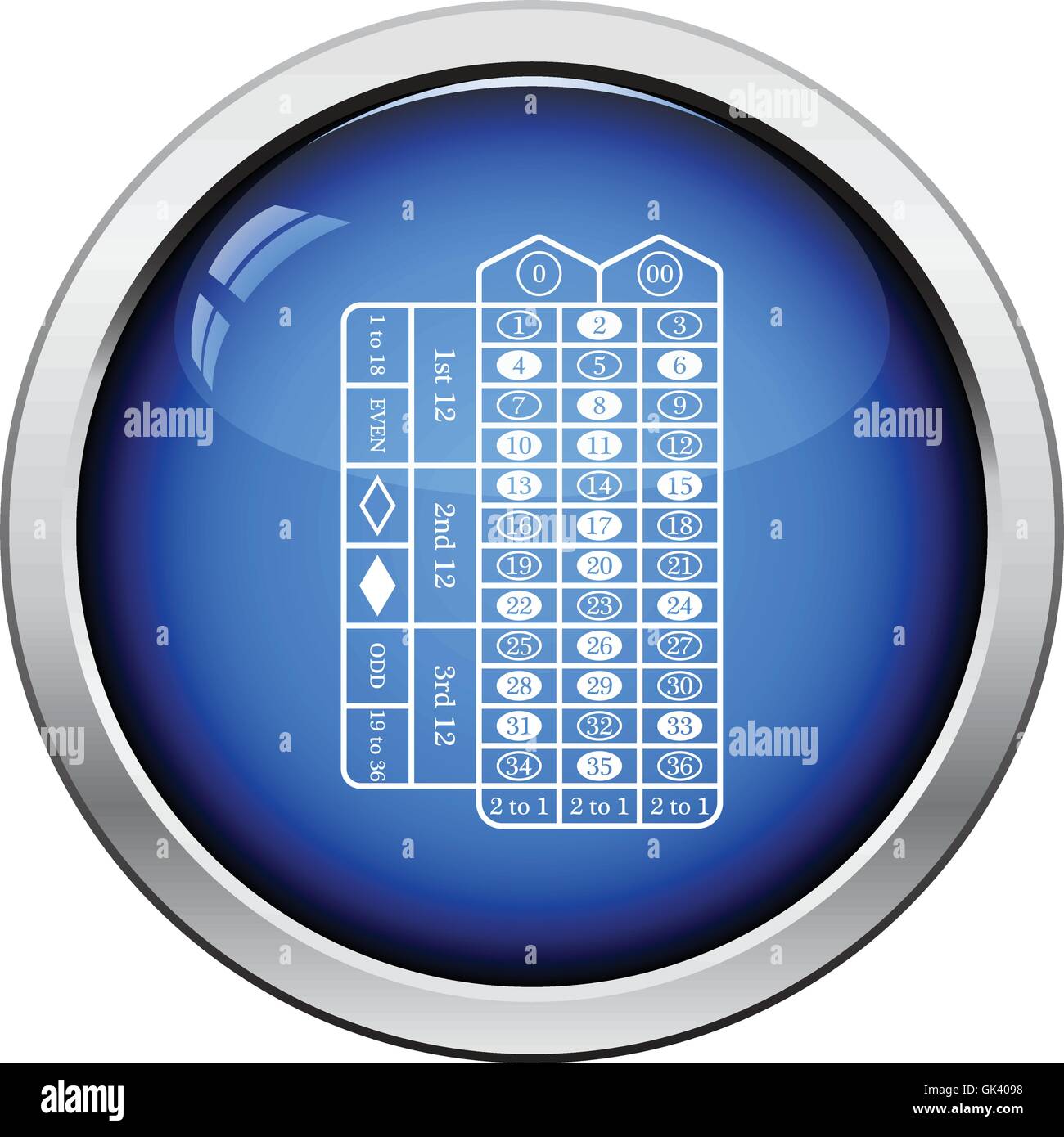 Roulette table icon. Glossy button design. Vector illustration Stock ...