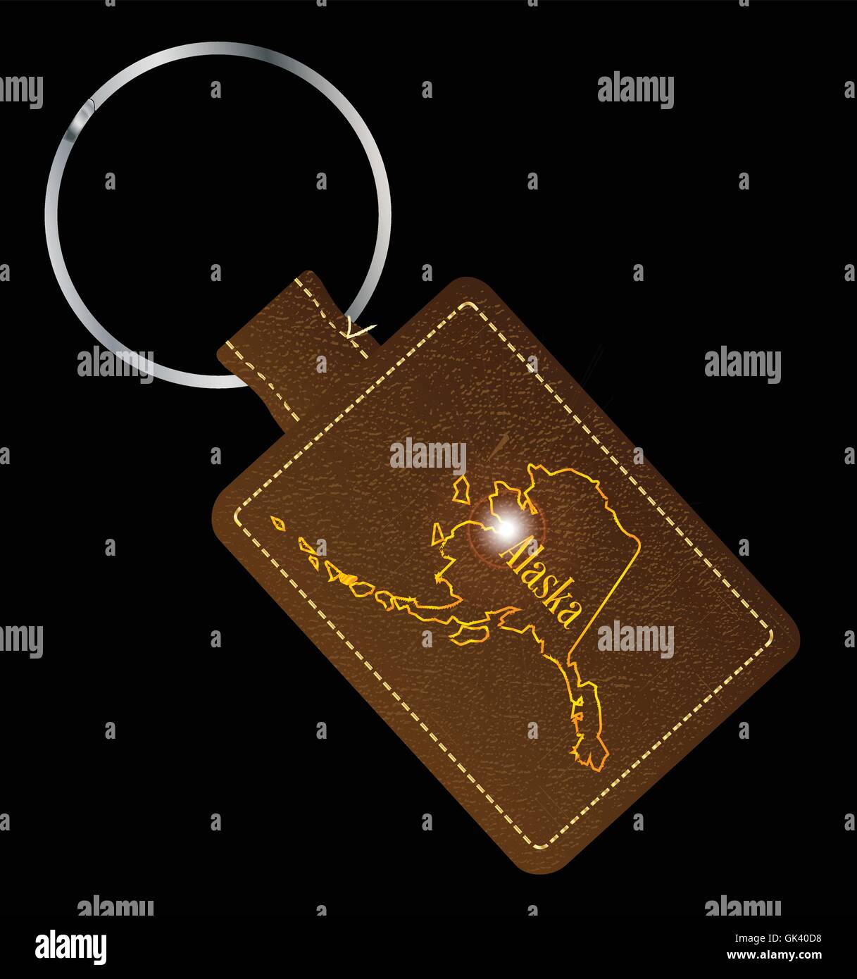 A brown leather key fob and ring with the USA state of Alaska map ...