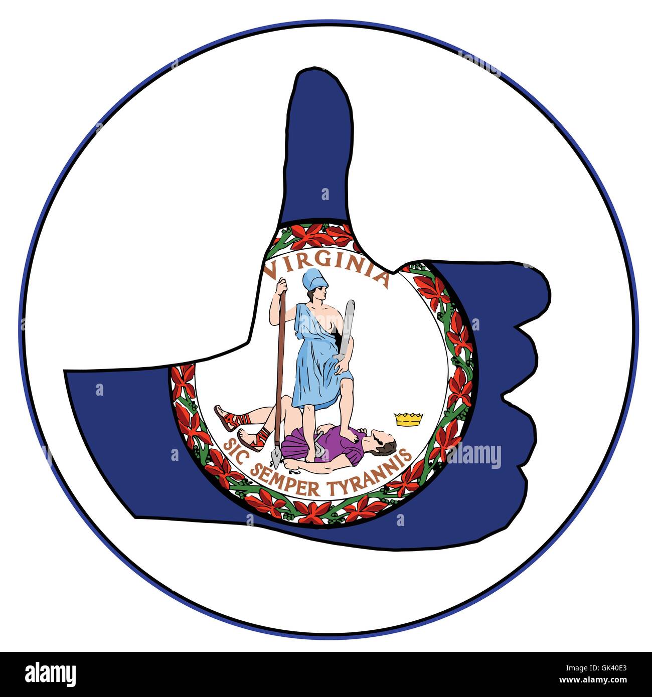 Virginia Flag hand giving the thumbs up sign all over a white ...