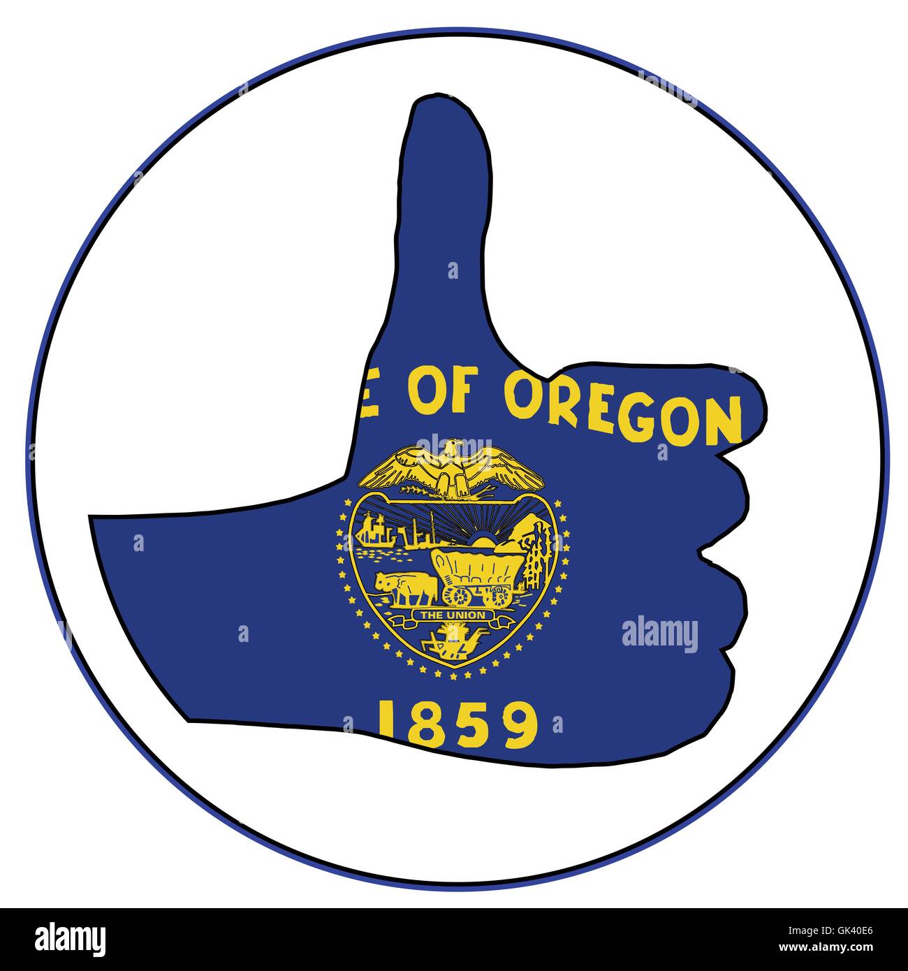 Oregon Flag hand giving the thumbs up sign all over a white background ...