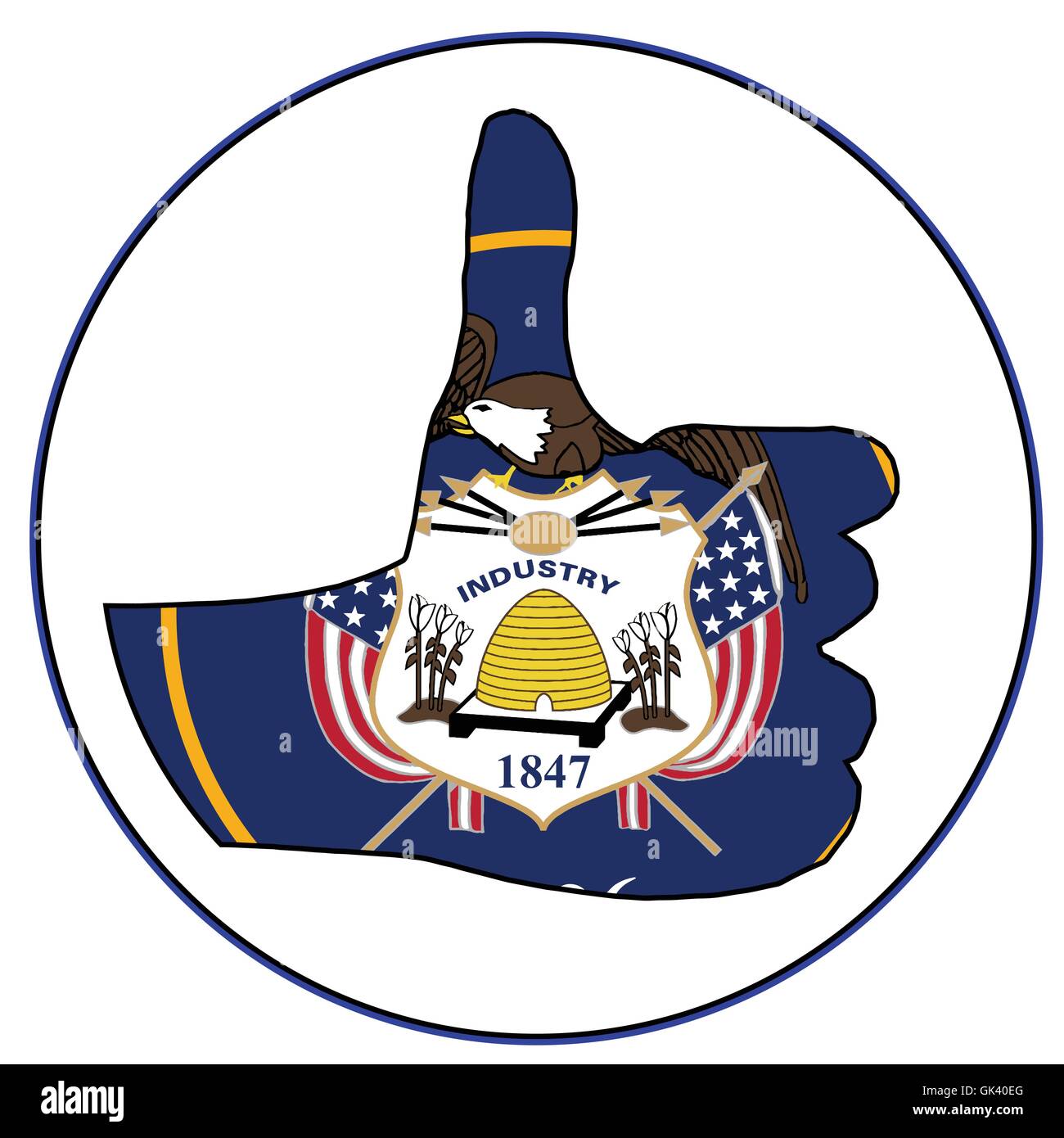 Utah Flag hand giving the thumbs up sign all over a white background ...