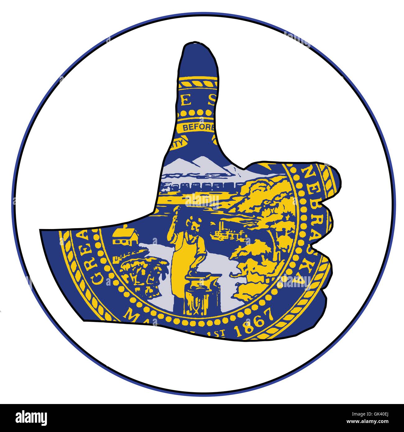 Nebraska Flag hand giving the thumbs up sign all over a white ...