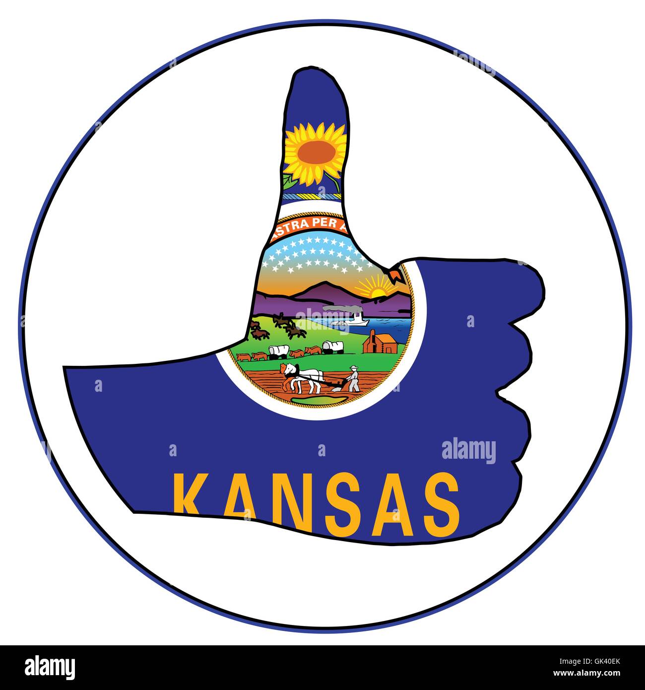 Kansas Flag hand giving the thumbs up sign all over a white background ...