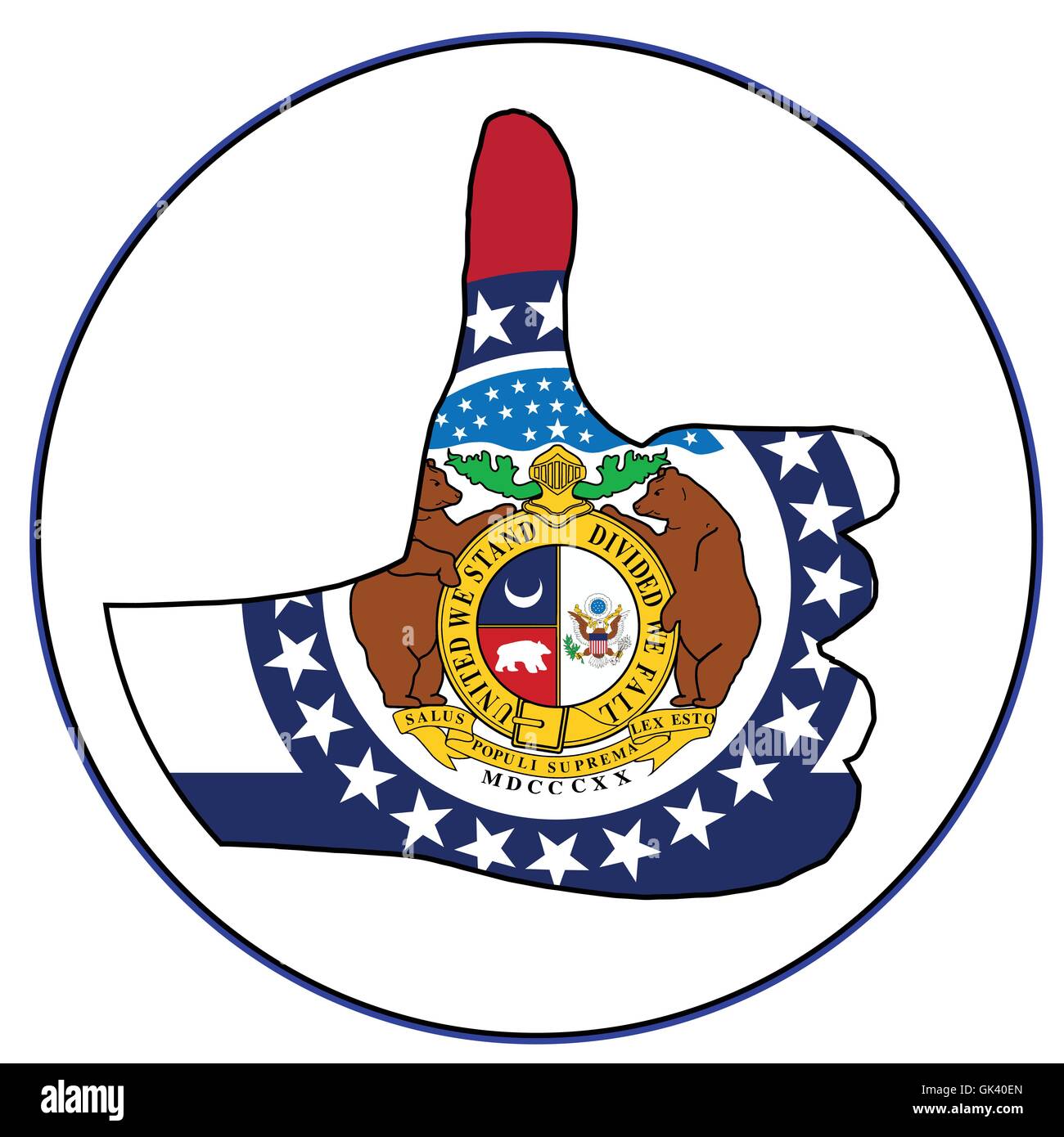 Missouri Flag hand giving the thumbs up sign all over a white ...