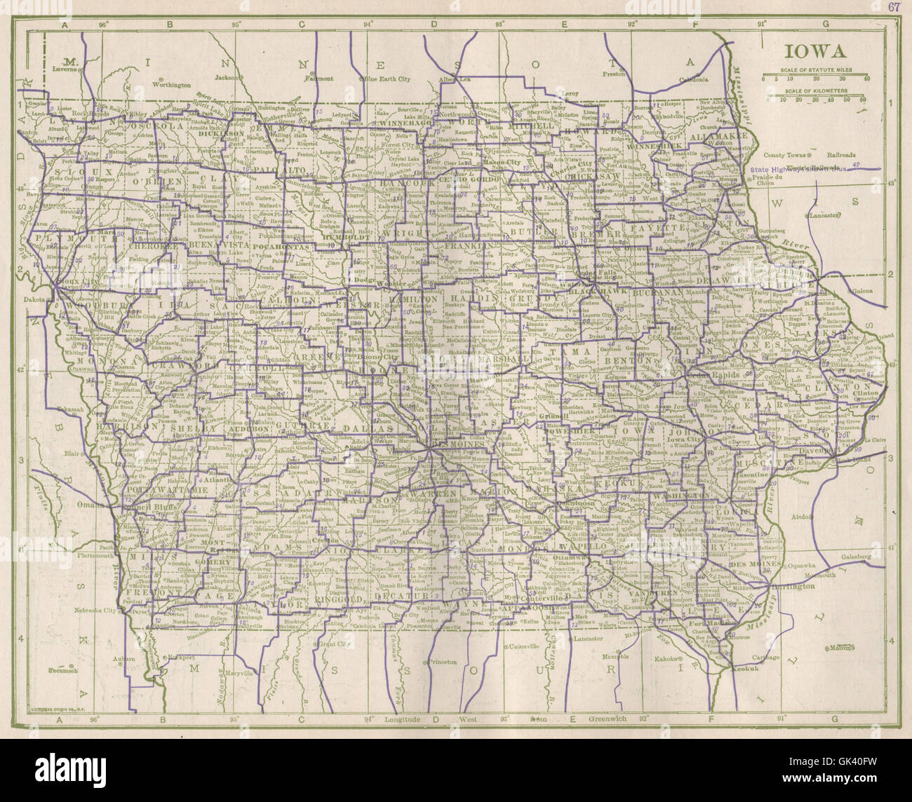 Vintage iowa map hi-res stock photography and images - Alamy