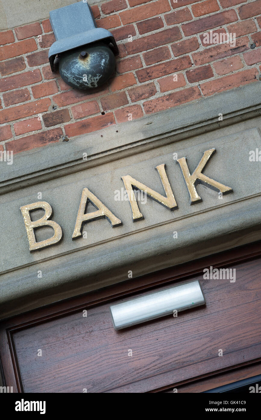 Bank Sign on Building Facade Stock Photo - Alamy