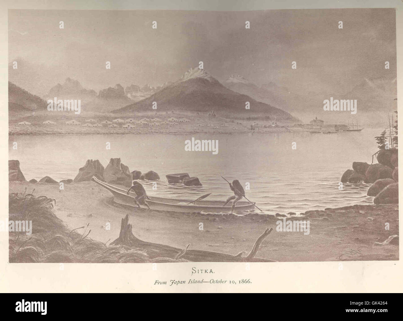 A historic view of Sitka, Alaska, as seen from Japan Island on October ...