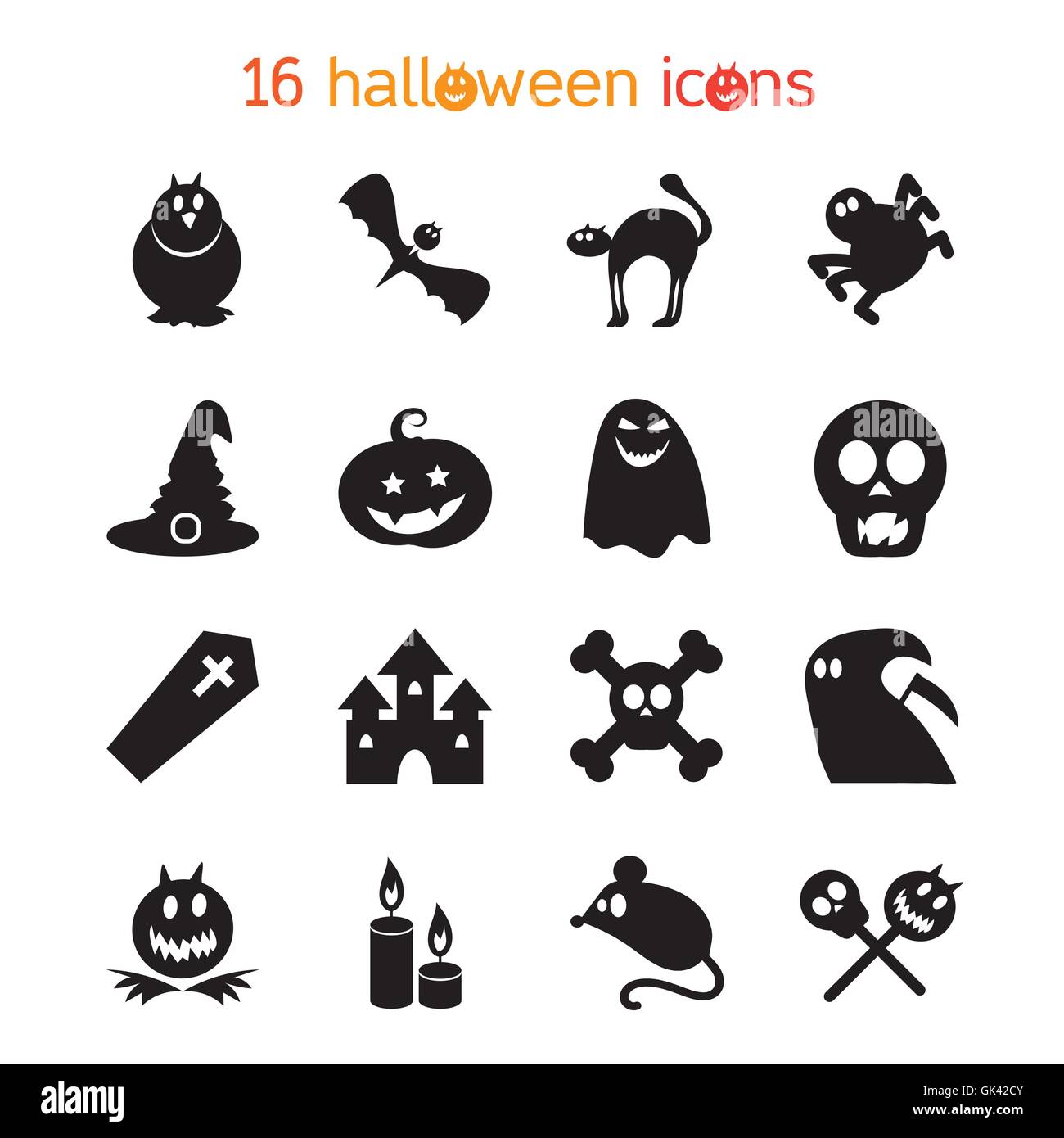 Halloween icons set from animals, skull, bones and magic attributes for ...