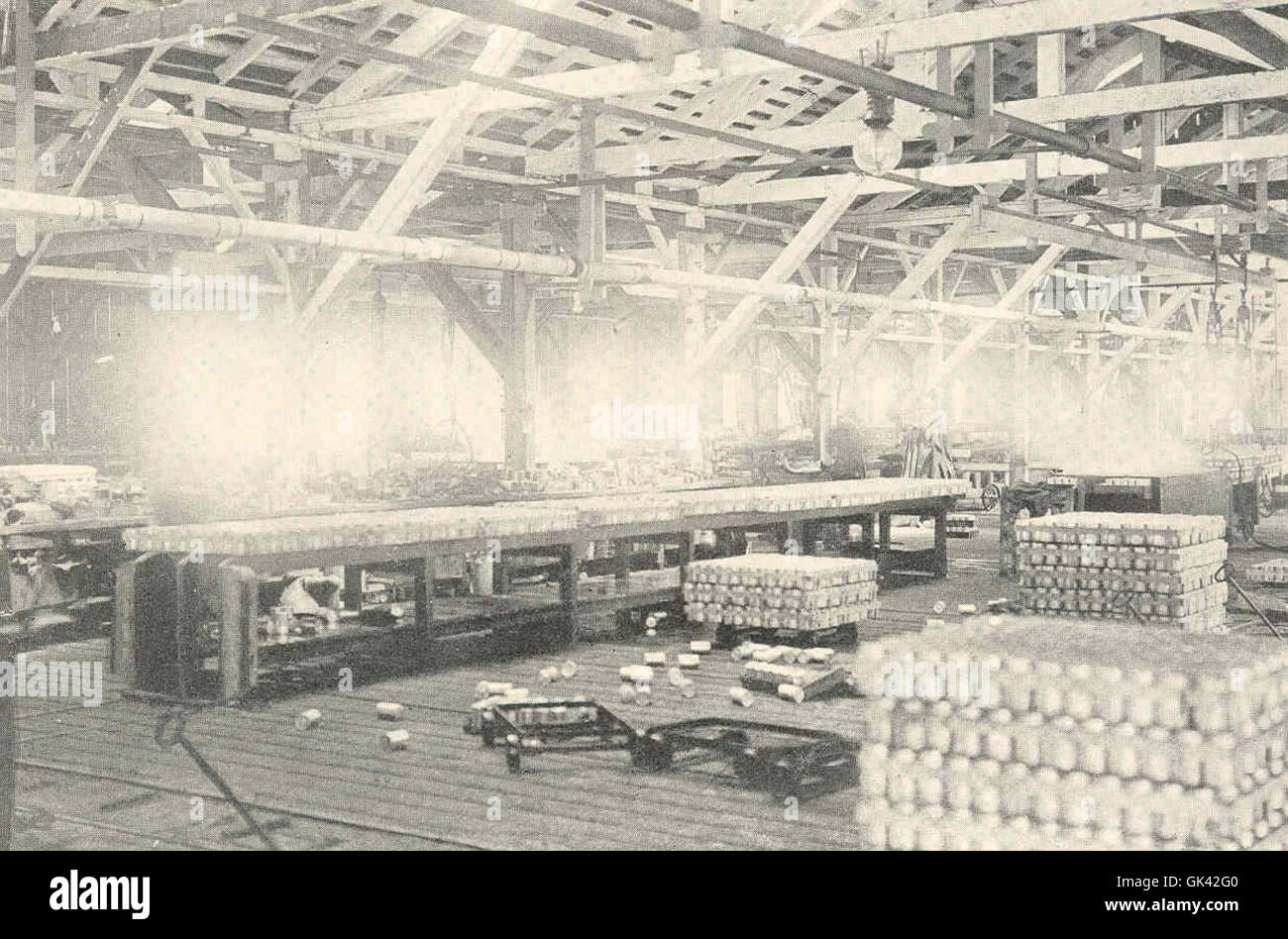 The interior of an Alaska cannery showcases the processing area where ...
