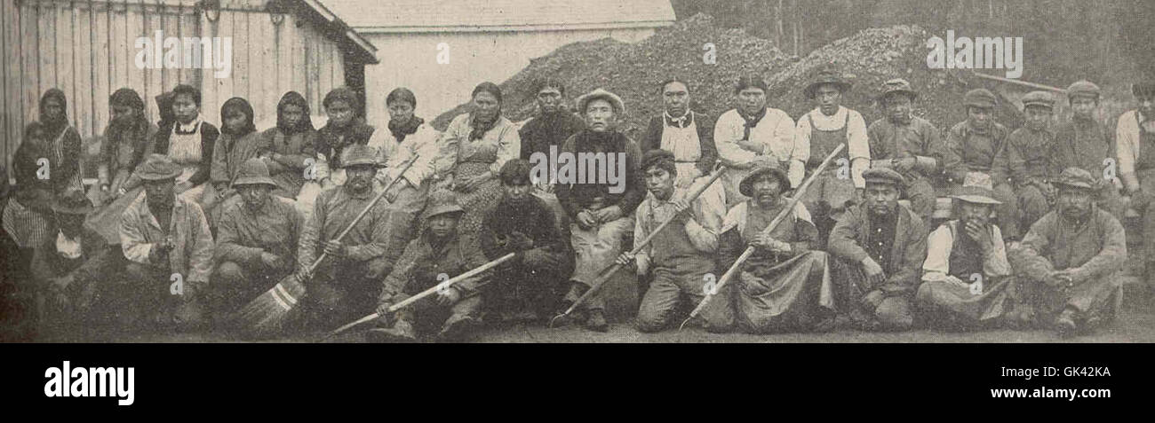 The image depicts Native Indian laborers working for the Thlinket ...