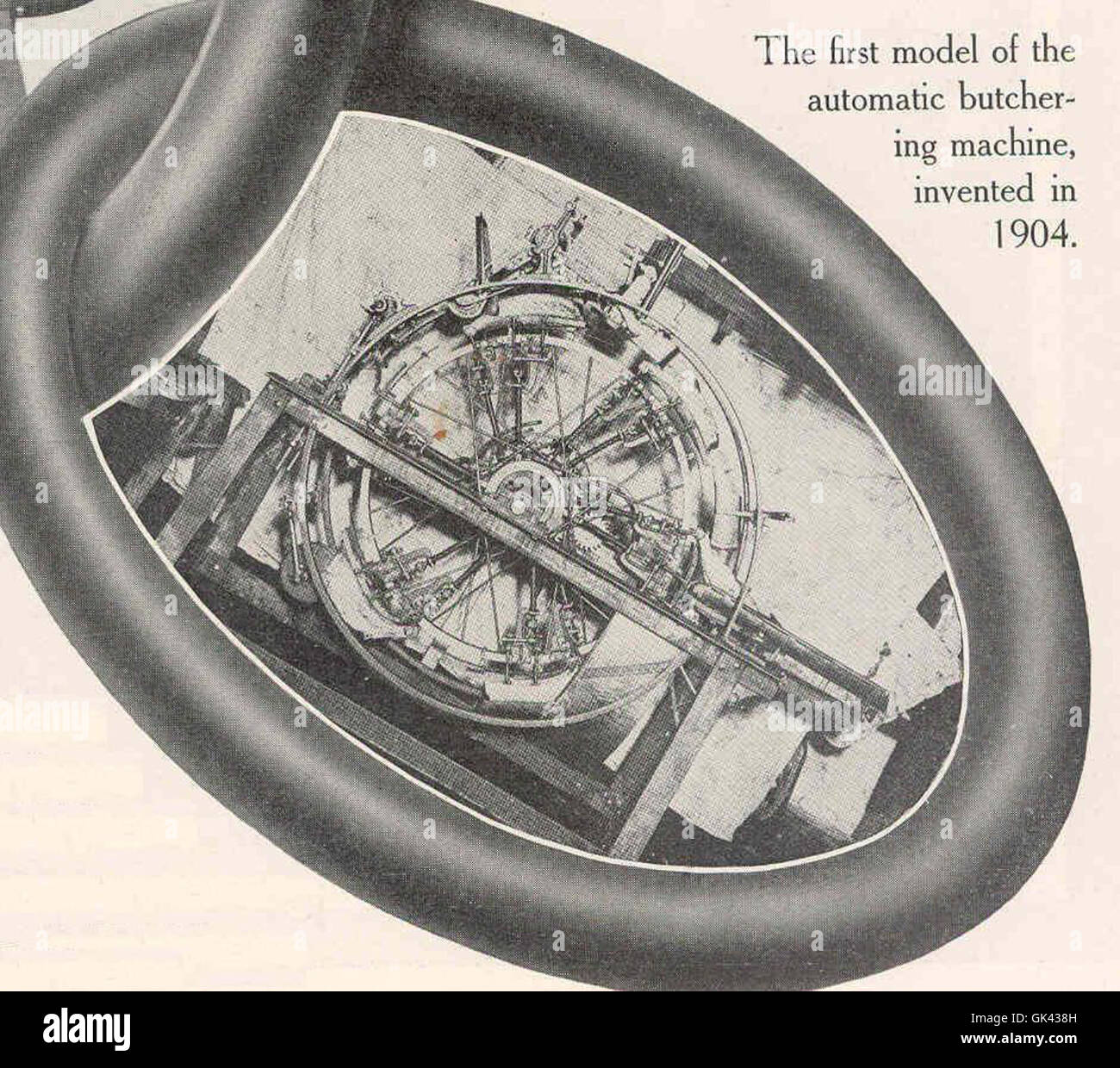 The first model of the automatic butchering machine, invented in 1904 ...