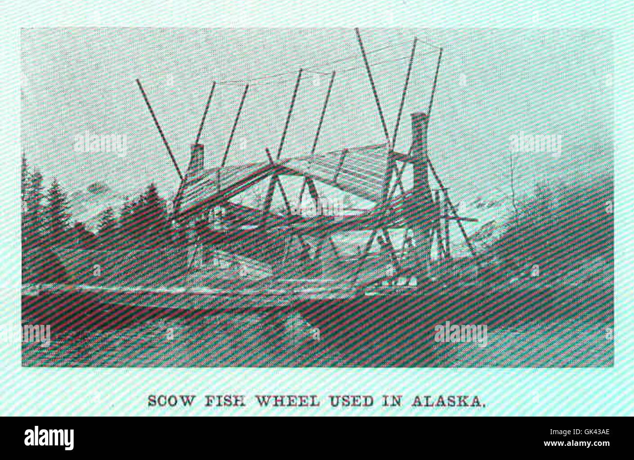 The scow fish wheel, used in Alaska, is a traditional fishing device ...