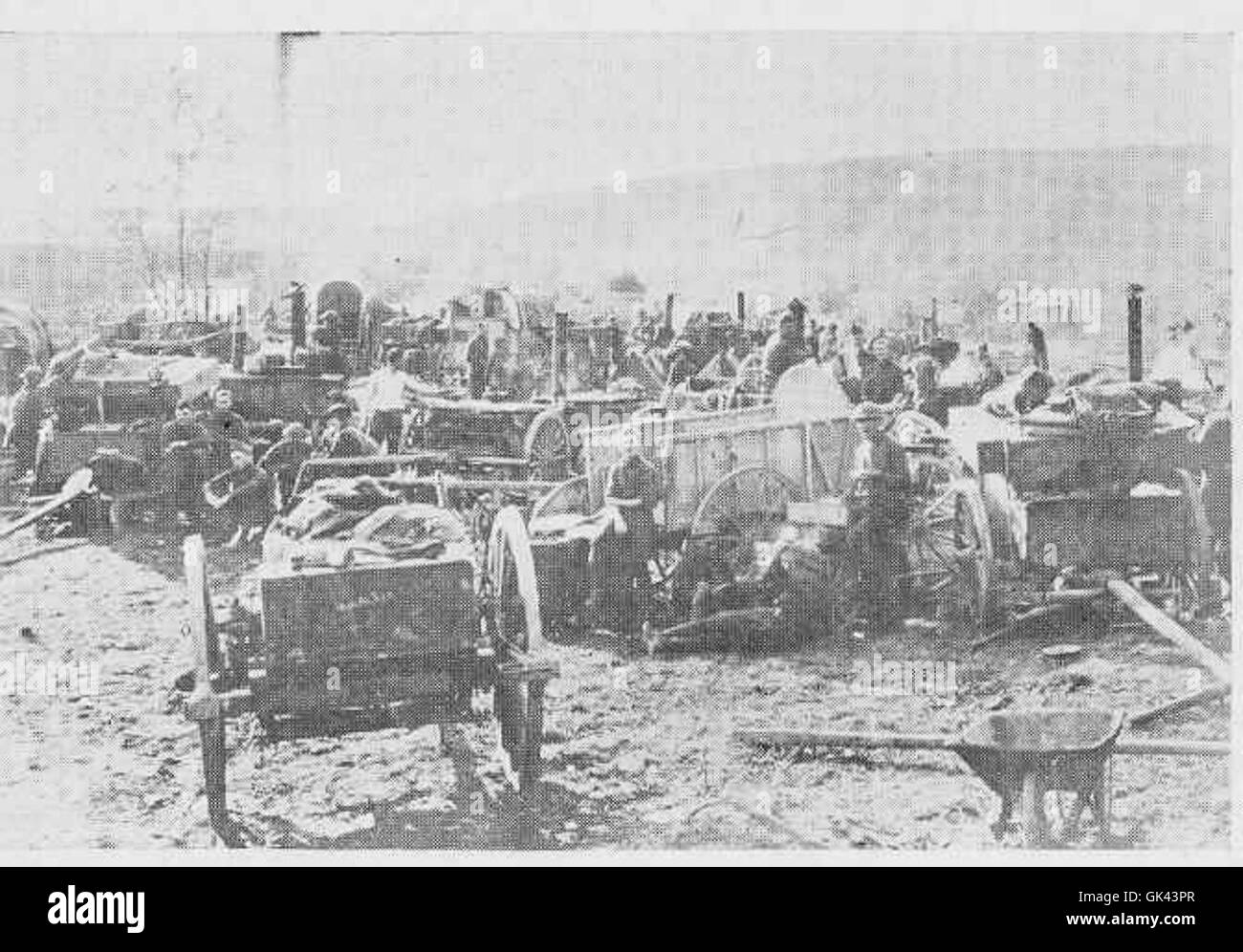 This photograph depicts rolling kitchens, a mobile field kitchen used ...