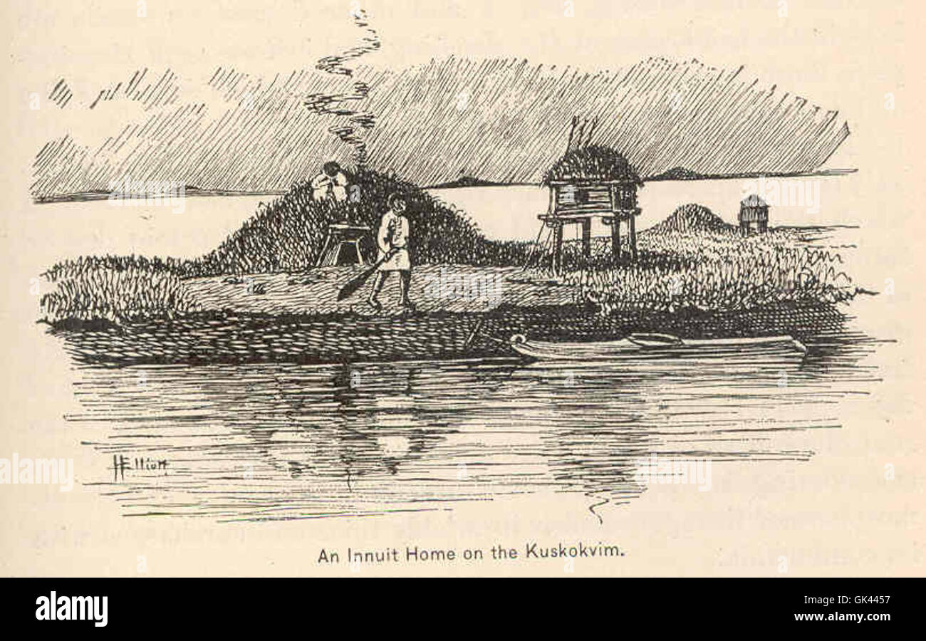 An Inuit home on the Kuskokwim River in Alaska, showing traditional ...