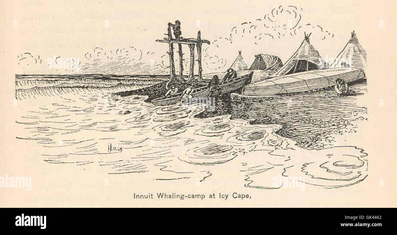 An Inuit whaling camp at Icy Cape, Alaska, shown here, represents a ...