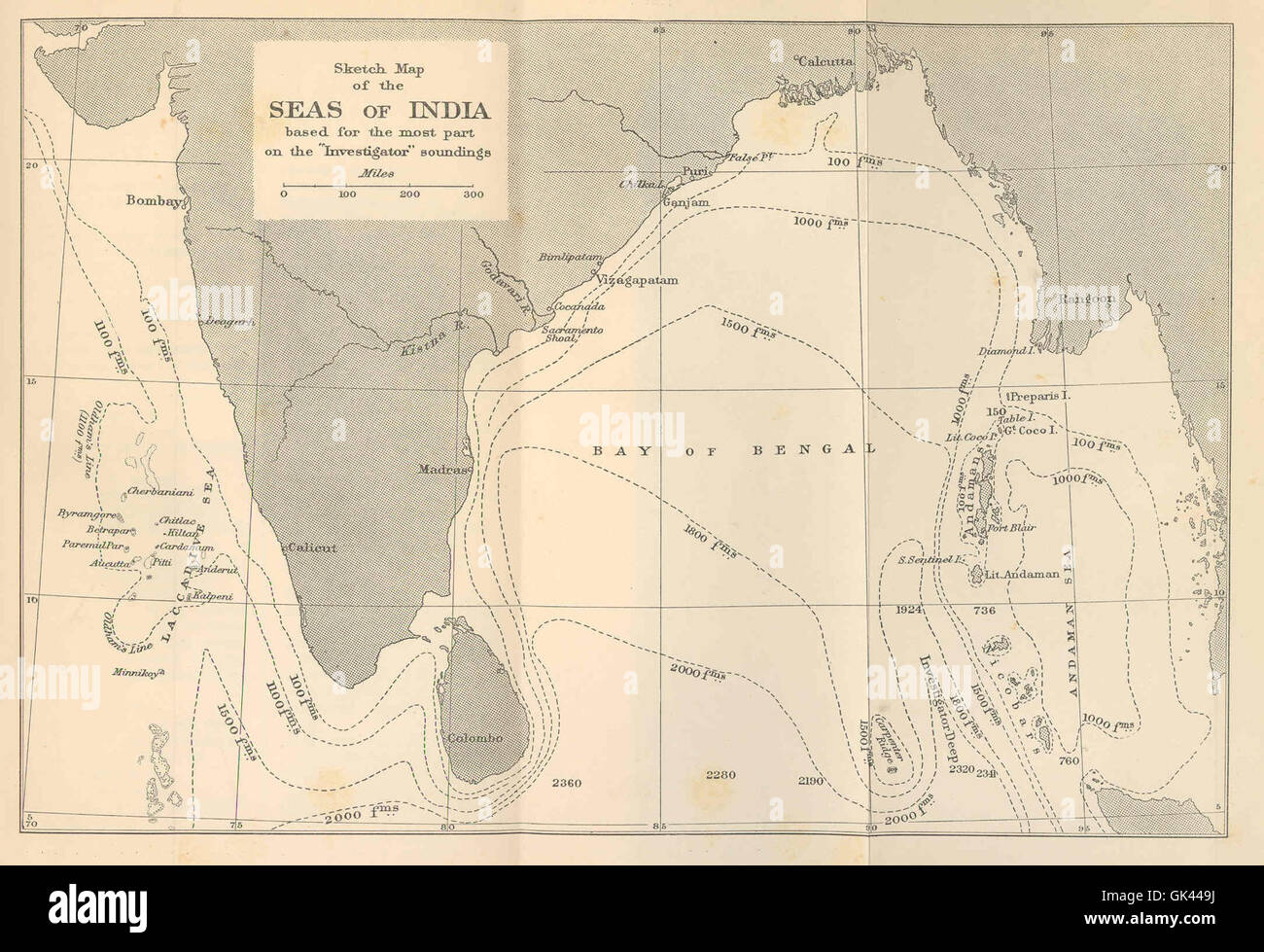 A map depicting the seas surrounding India, primarily based on ...