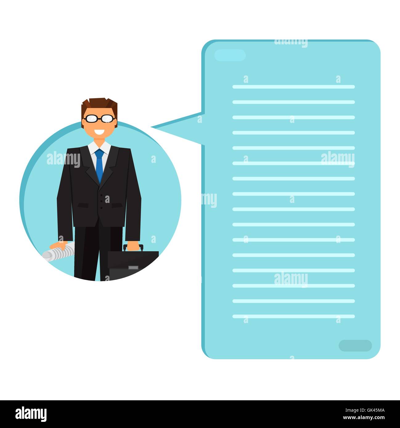 Successful businessman with a suitcase. Thinking list. Template or ...