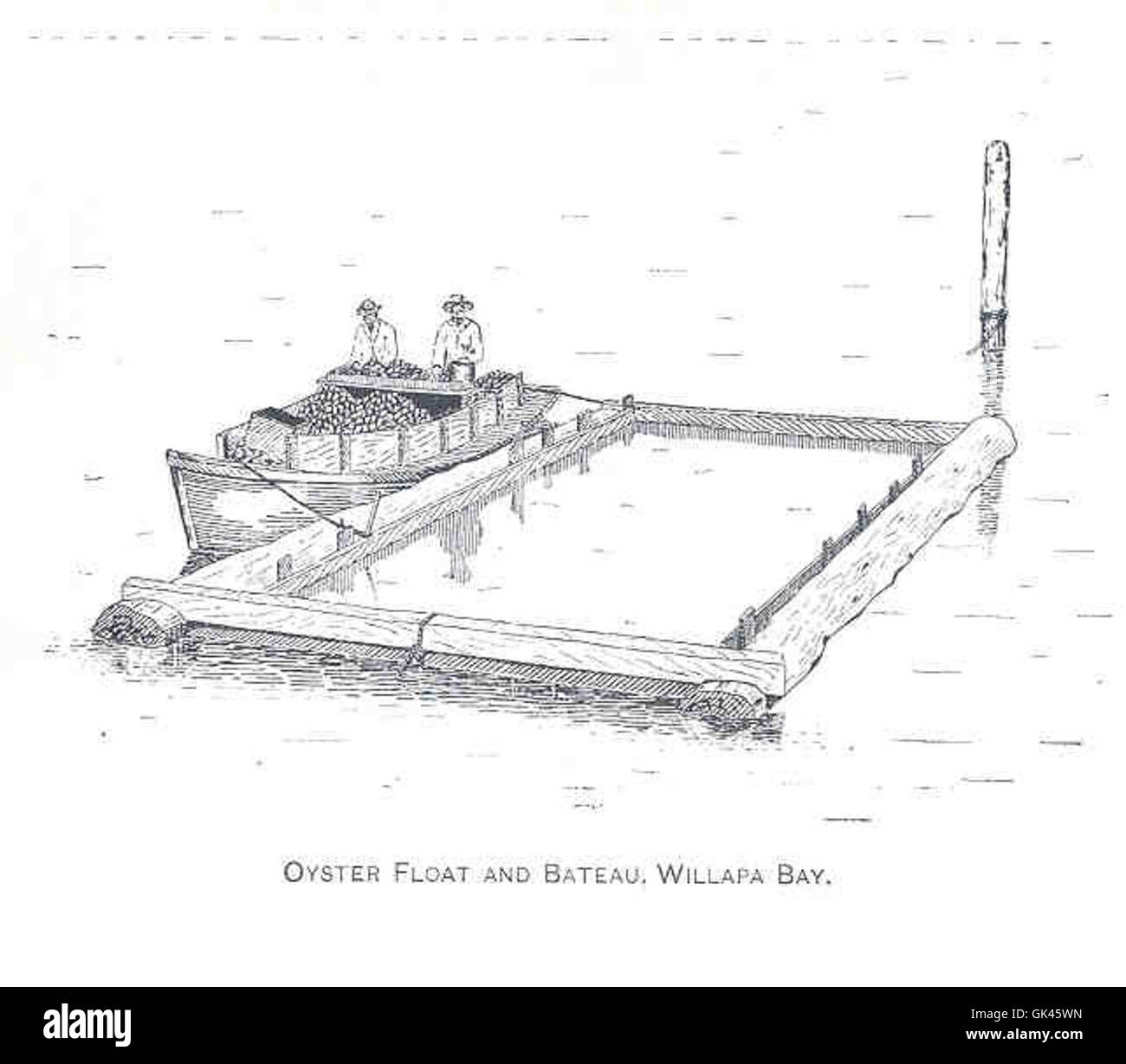 This image shows an oyster float and bateau (a small flat-bottomed boat ...