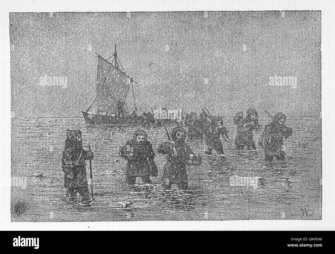 This image depicts De Long and his men wading ashore during an Arctic ...