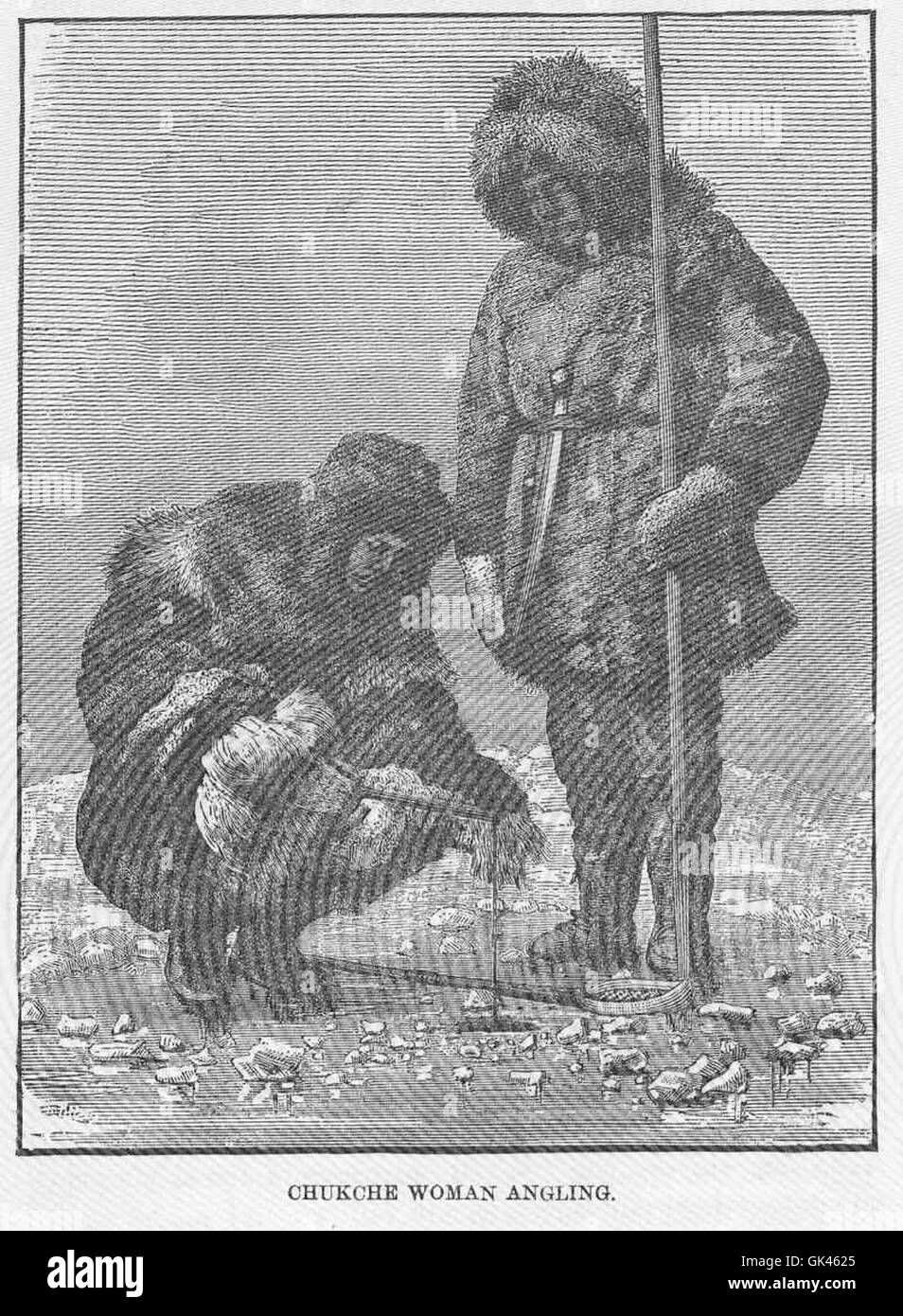 A Chukchi woman angling in the Arctic waters, showcasing traditional ...