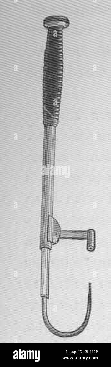 A gaff hook with a collapsing or telescopic handle is used in fishing ...