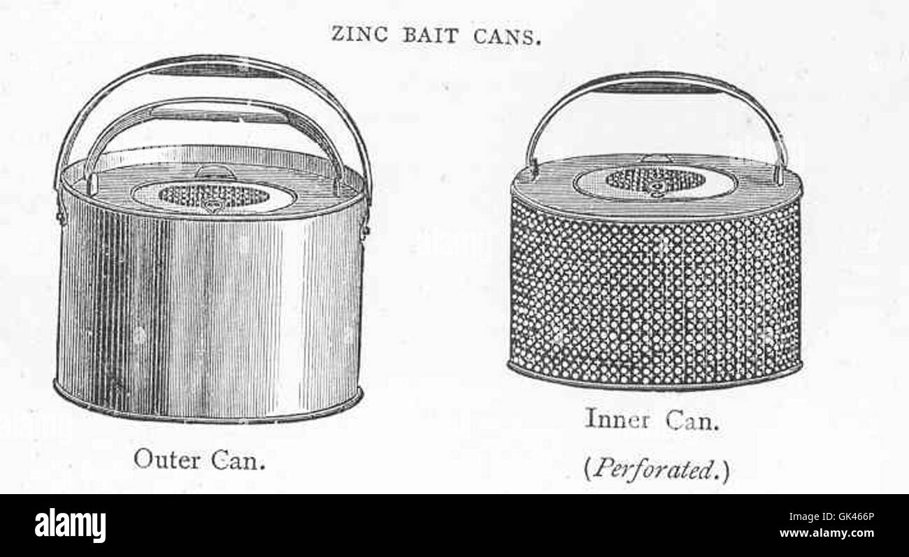 Zinc bait cans, used in commercial fishing, are depicted here as an ...