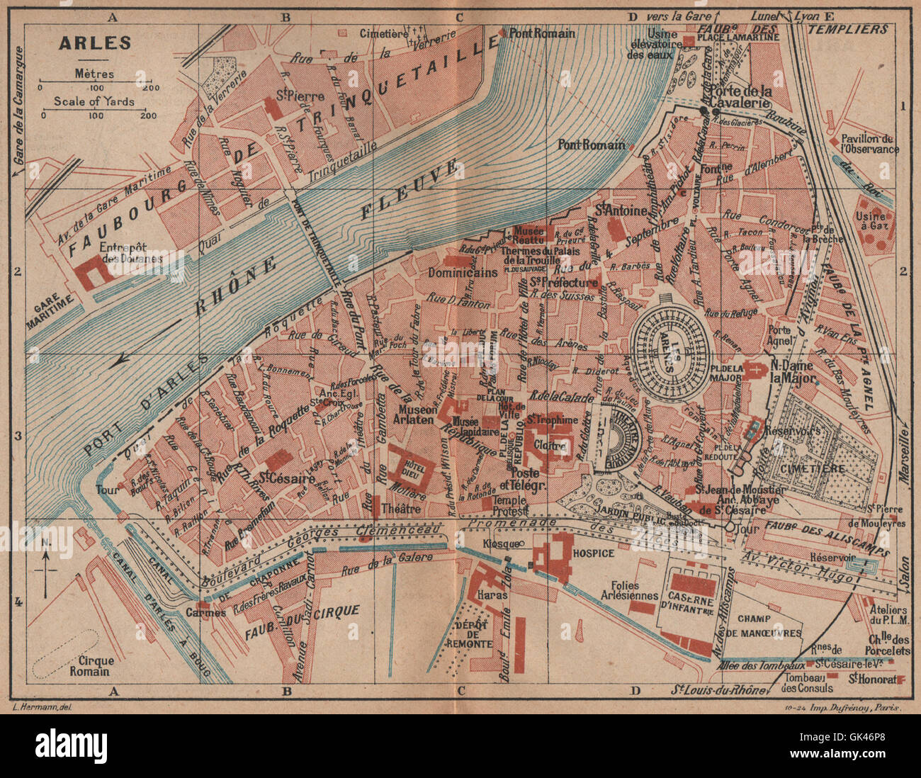 ARLES vintage town city plan de la ville. Bouches-du-Rhône, 1925 ...
