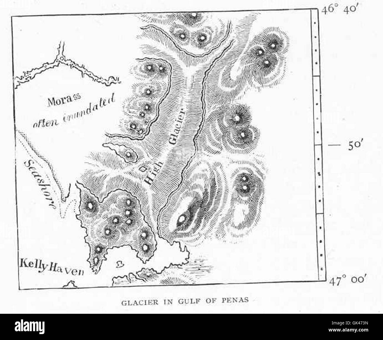 A glacier in the Gulf of Penas, located in southern Chile, known for ...