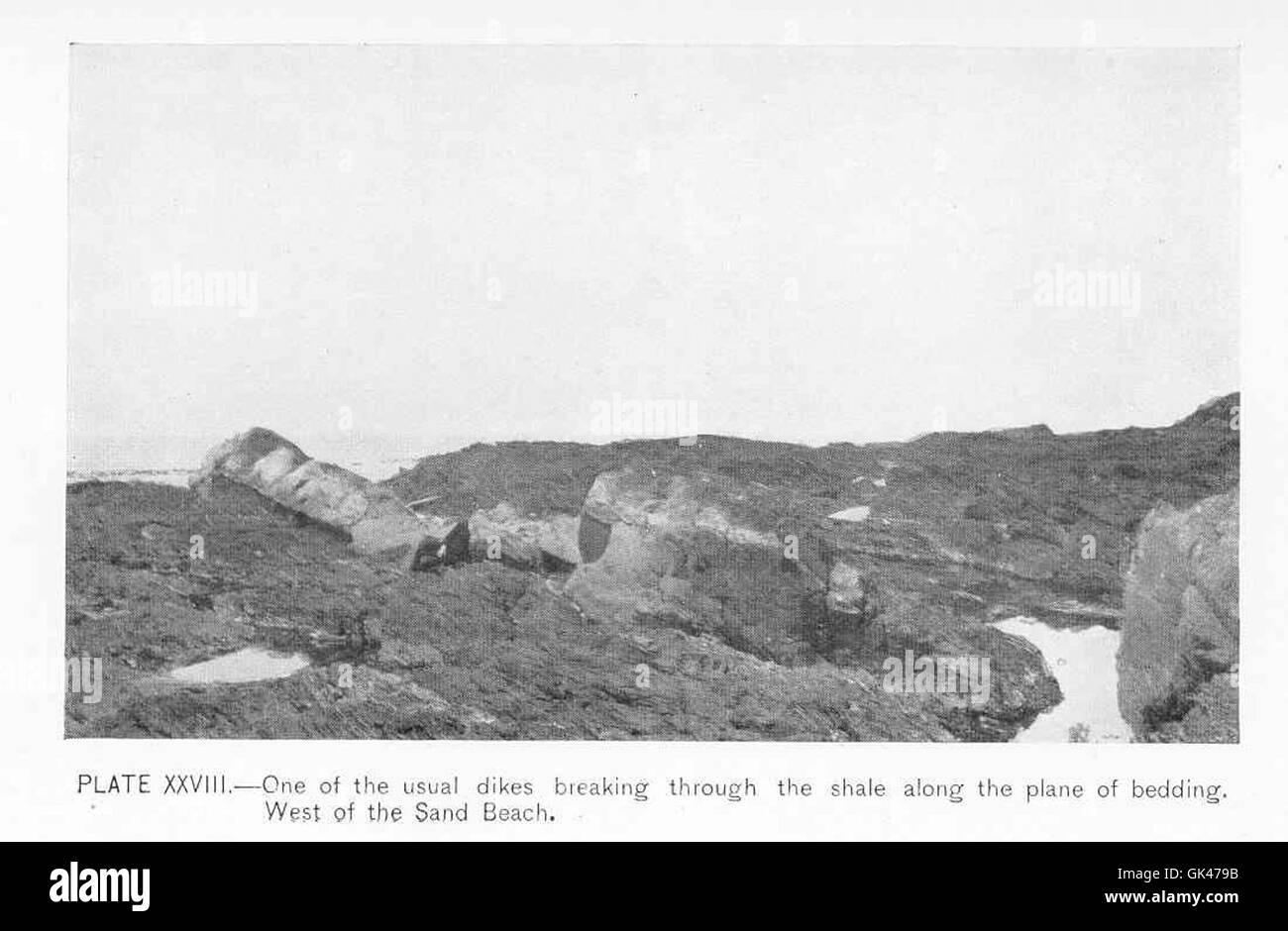 A dike has broken through shale layers along the bedding plane west of ...