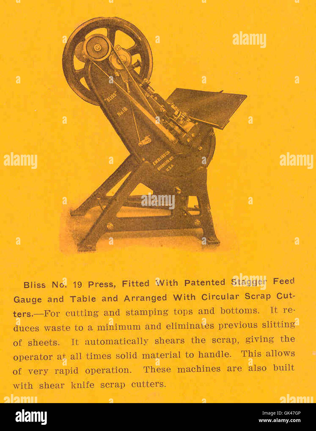 The Bliss No. 19 press, equipped with a patented stagger feed gauge and ...