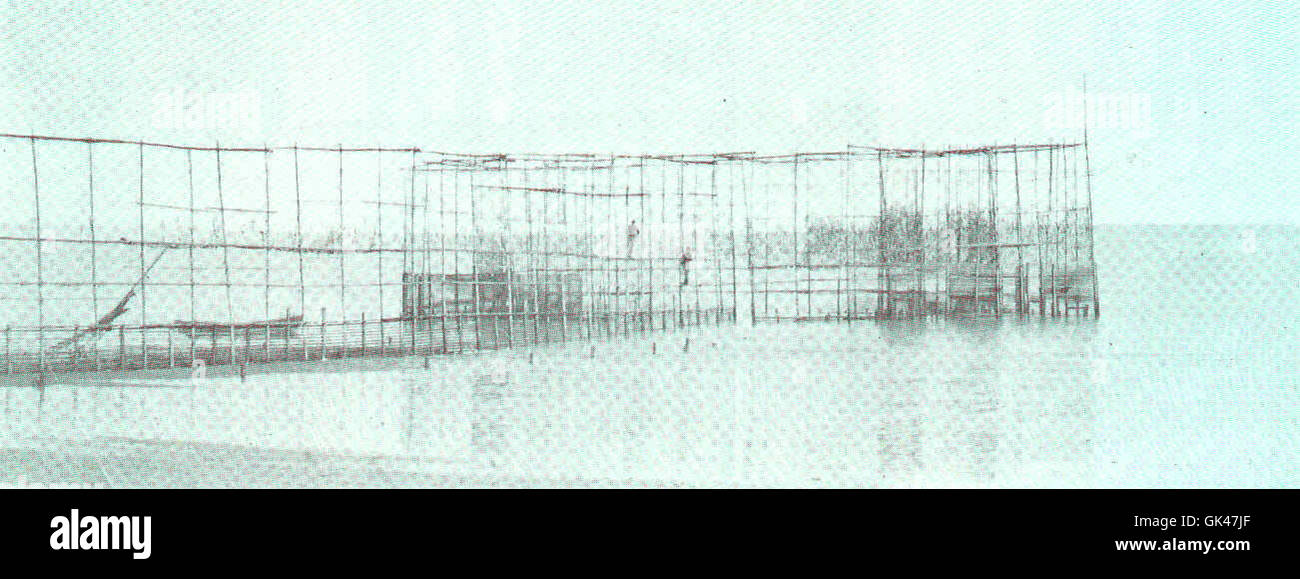 The image shows the original type of salmon trap built by F.P. Kendall ...