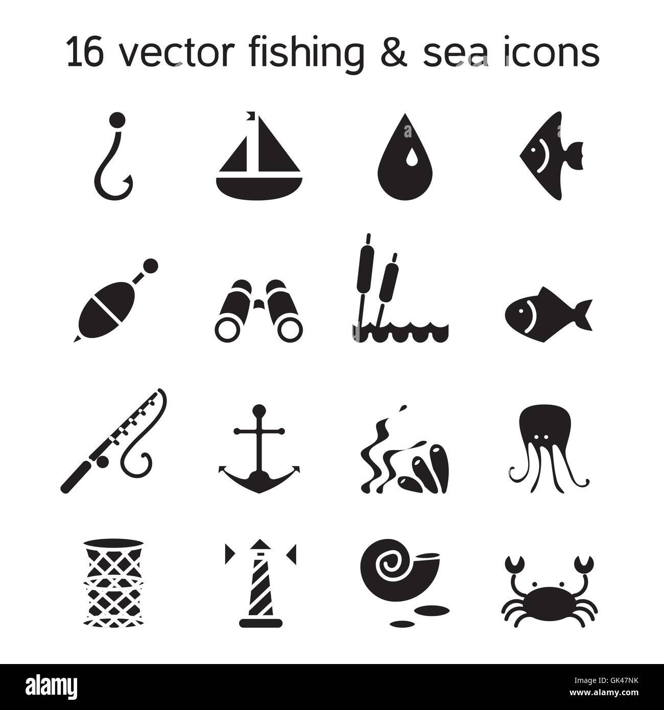 Isolated marine and fishing icons set. Vector Stock Vector Image & Art ...