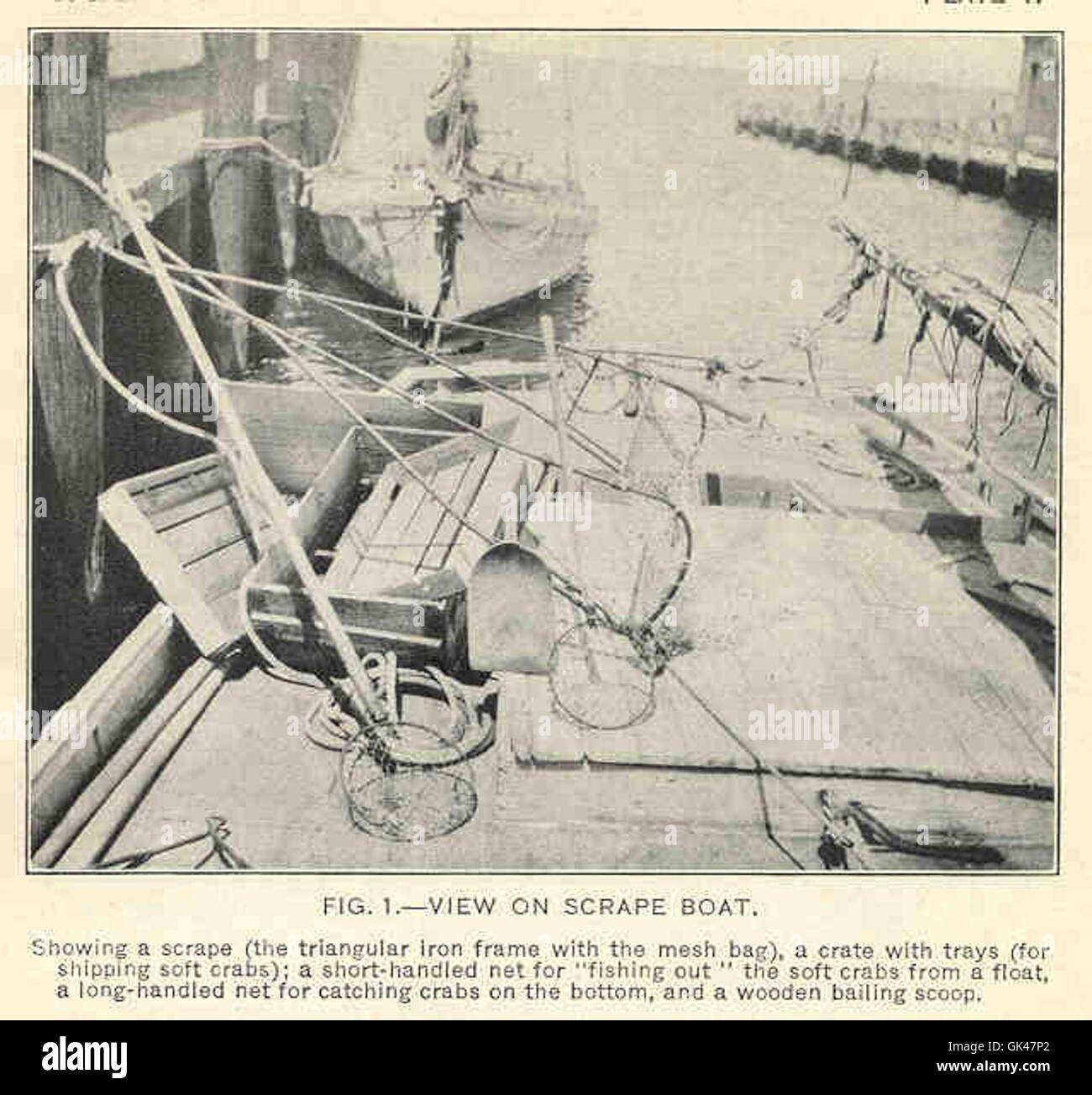 This image depicts a view of a scrape boat, used in the traditional ...