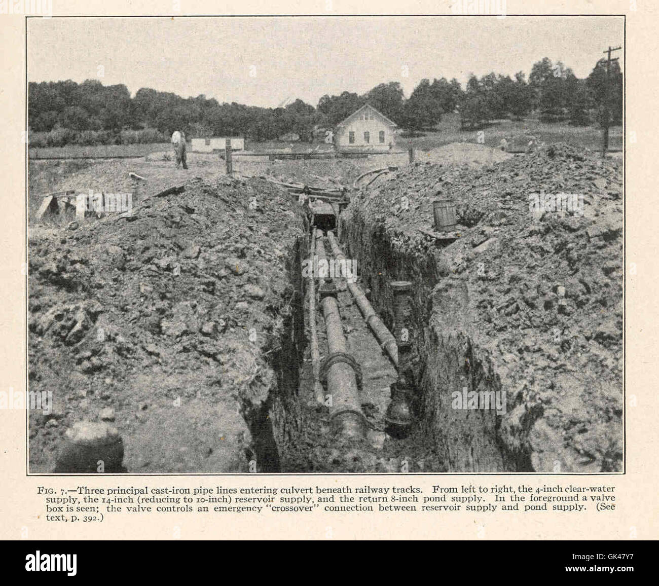 This image shows three principal cast-iron pipelines entering a culvert ...