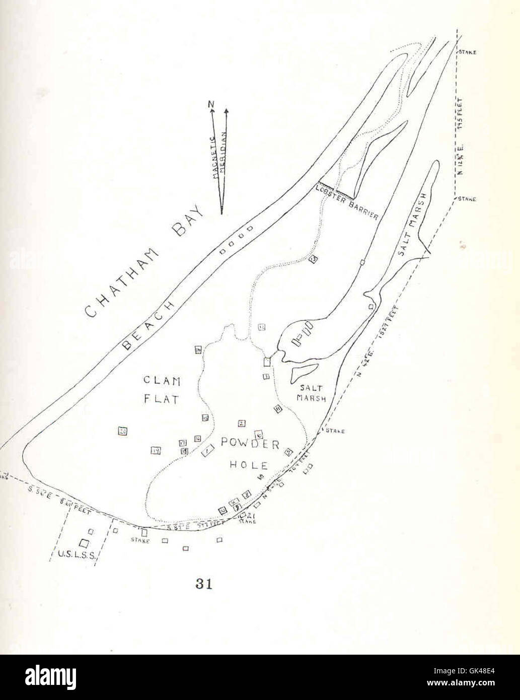 The plan of the Powder Hole at Monomoy Point in Massachusetts outlines ...