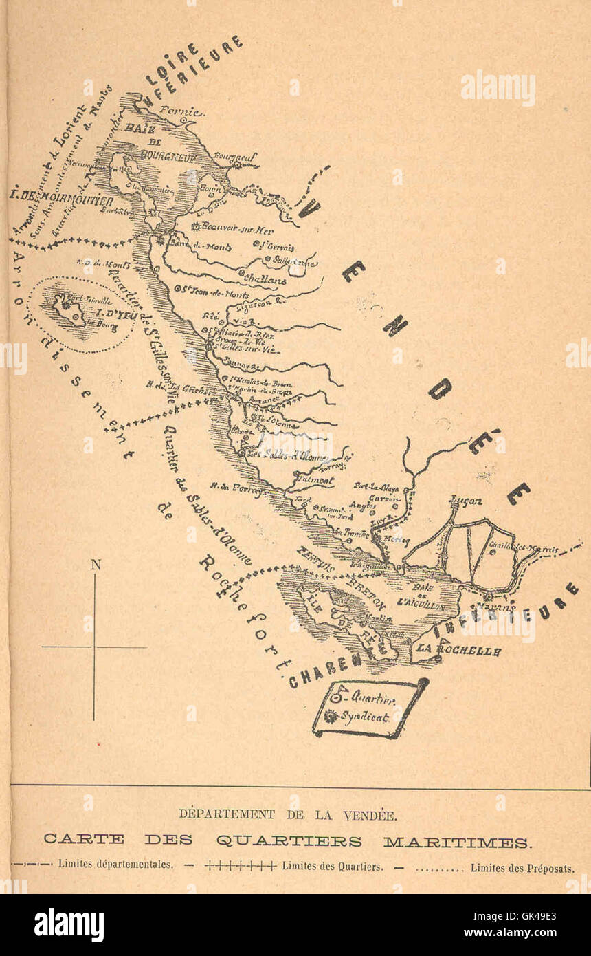A historical map of the Vendee Department in France, showing the ...