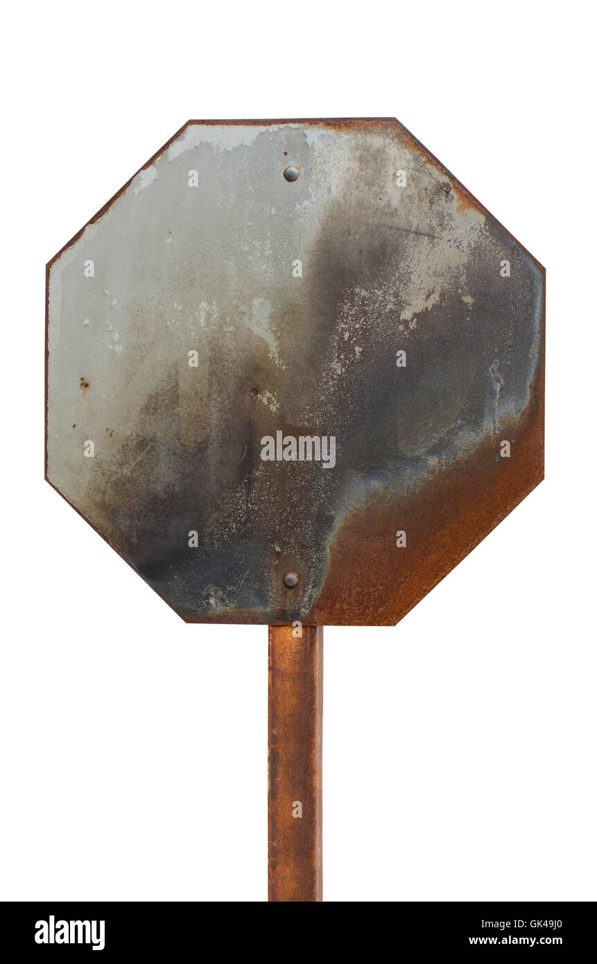 old rusty road sign isolated on white background with paths Stock Photo ...