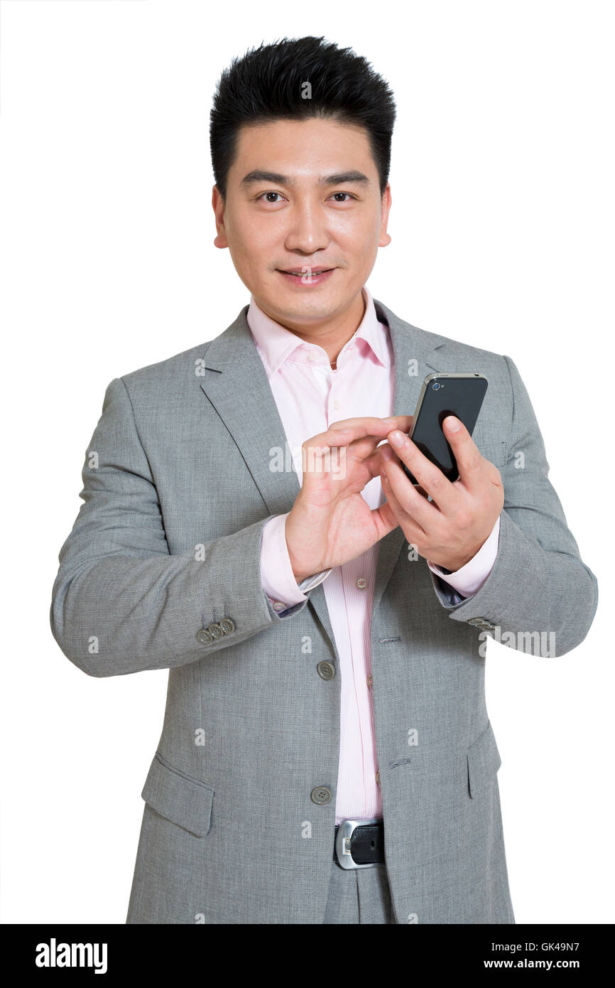 Studio shot business man calling Stock Photo - Alamy