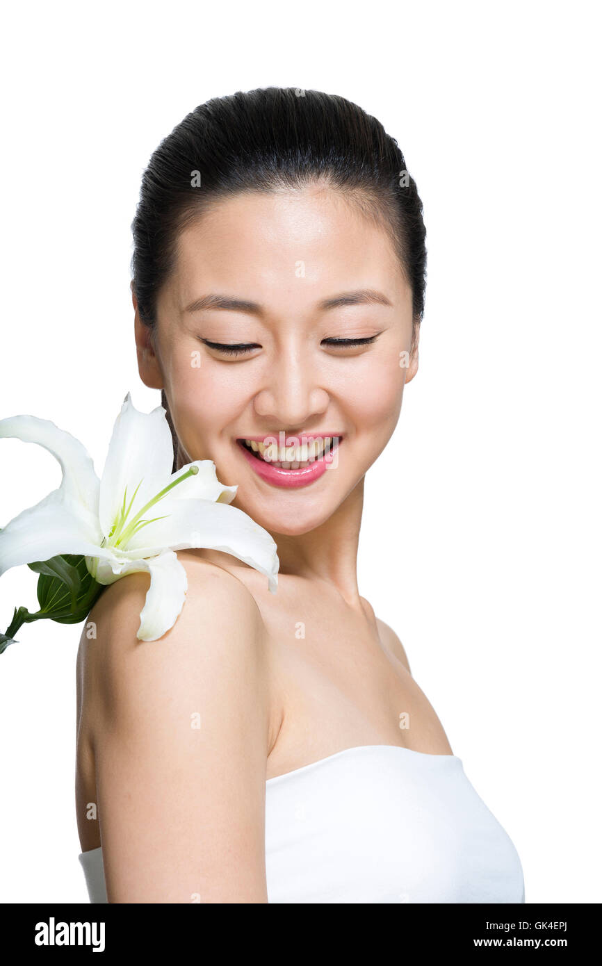 Studio shot young woman's facial expressions Stock Photo - Alamy