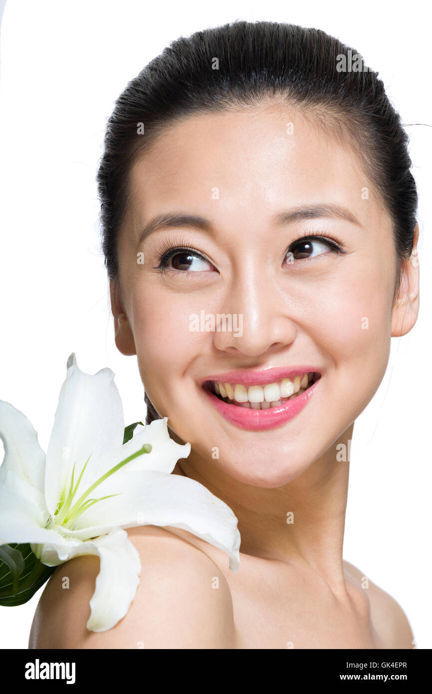 Studio shot young woman's facial expressions Stock Photo - Alamy