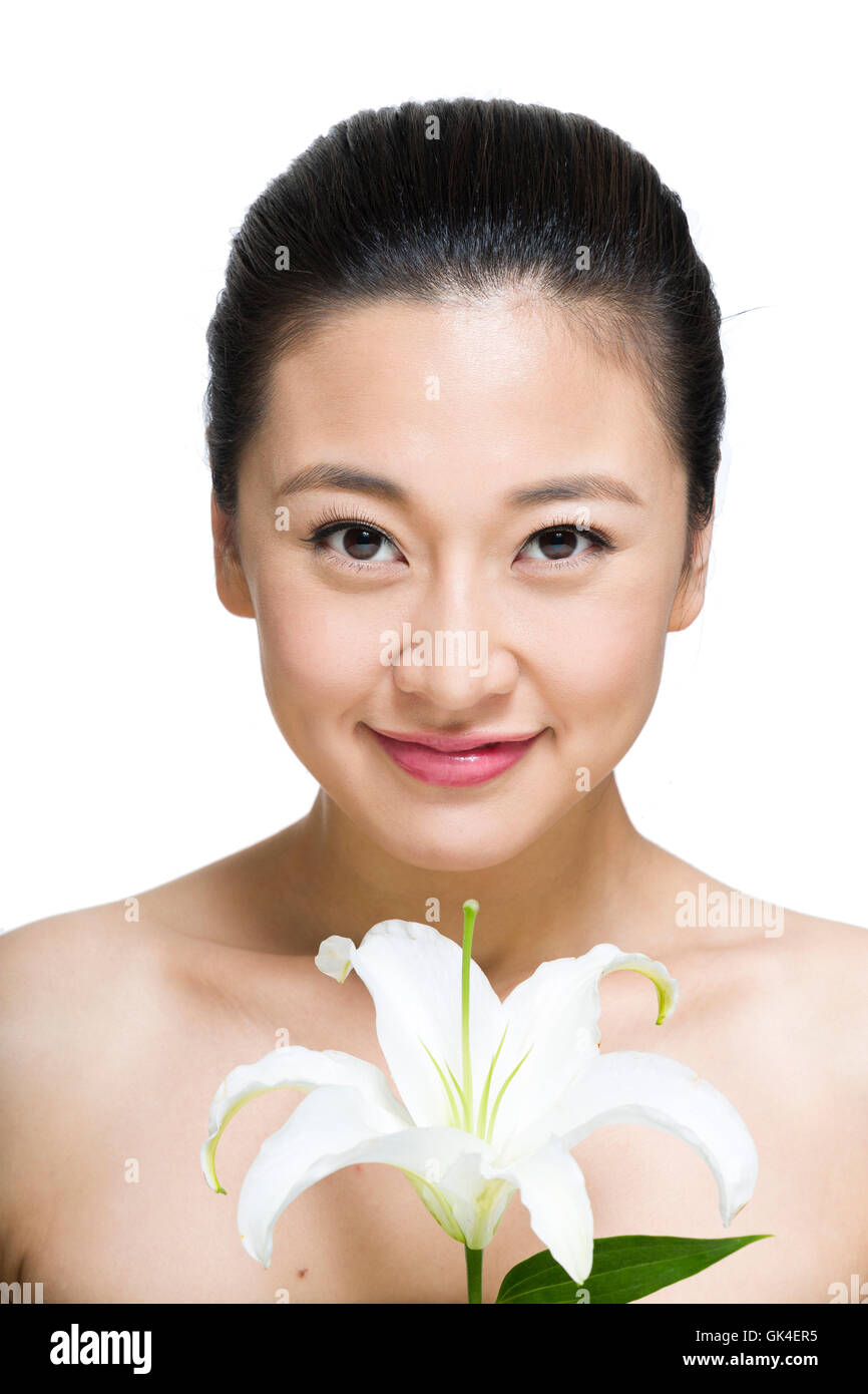 Studio shot young woman's facial expressions Stock Photo - Alamy