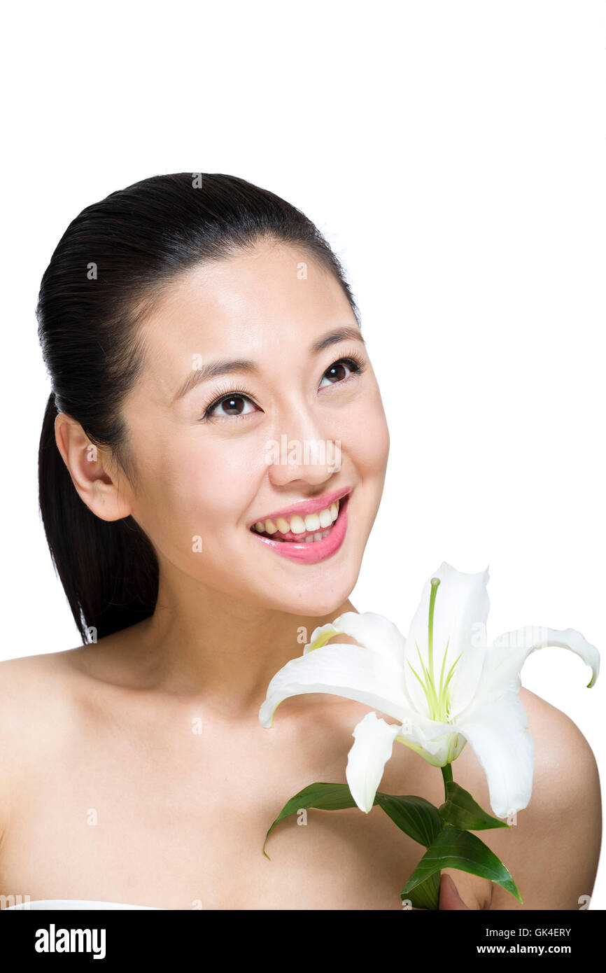 Studio shot young woman's facial expressions Stock Photo - Alamy