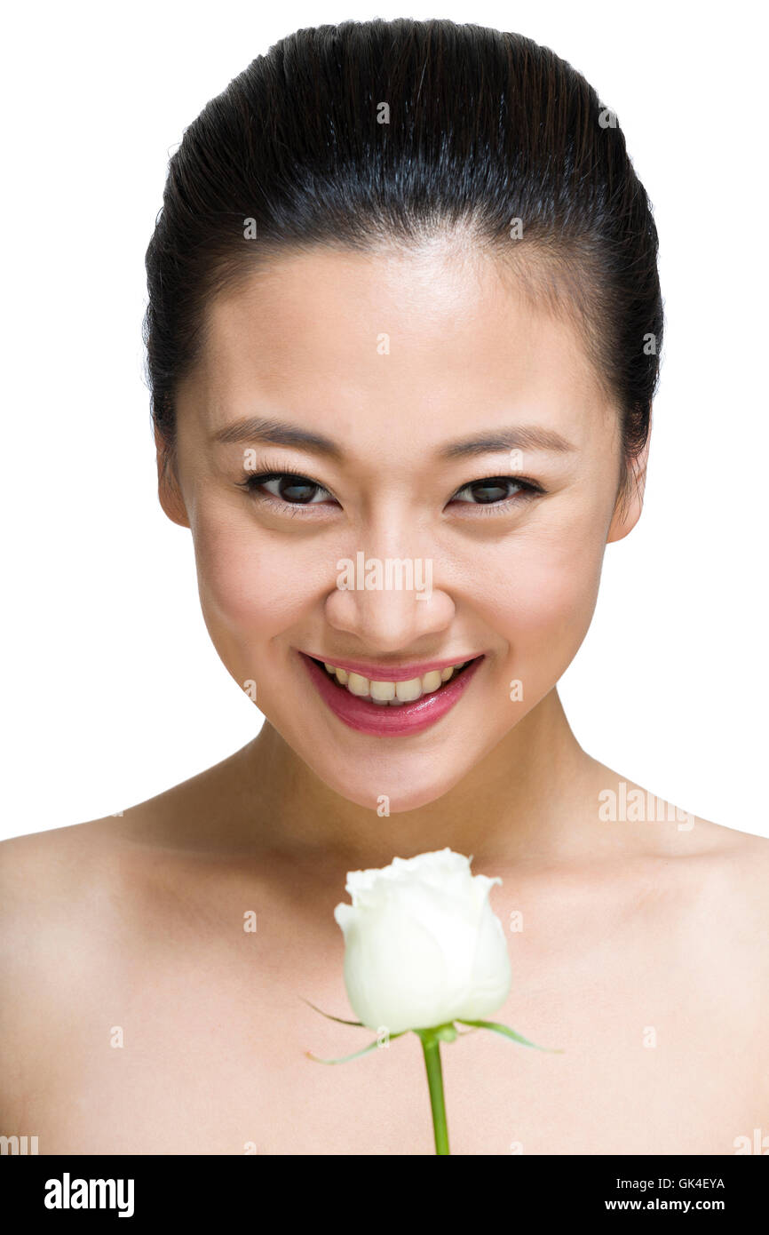 Studio shot young woman's facial expressions Stock Photo - Alamy