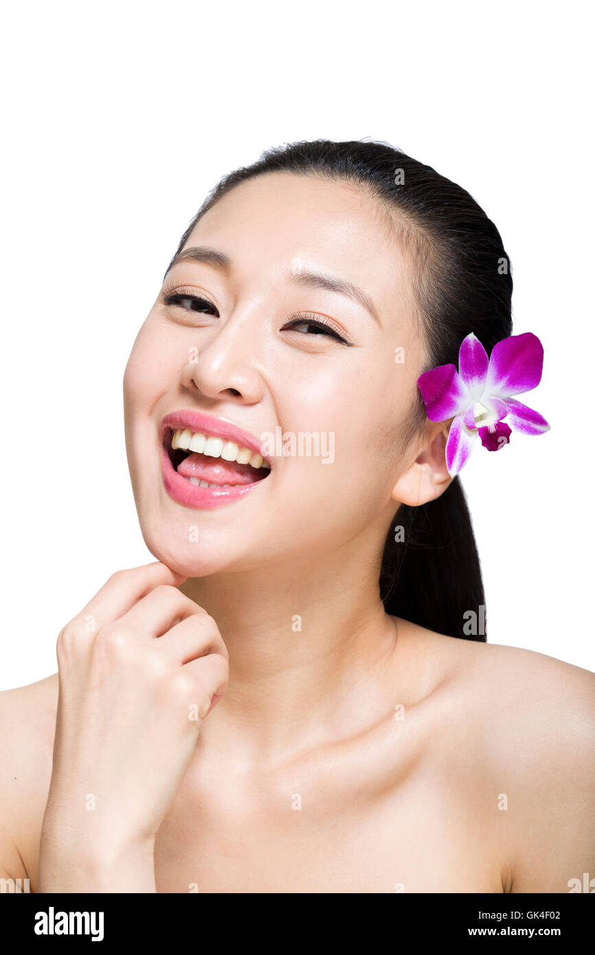 Studio shot young woman's facial expressions Stock Photo - Alamy