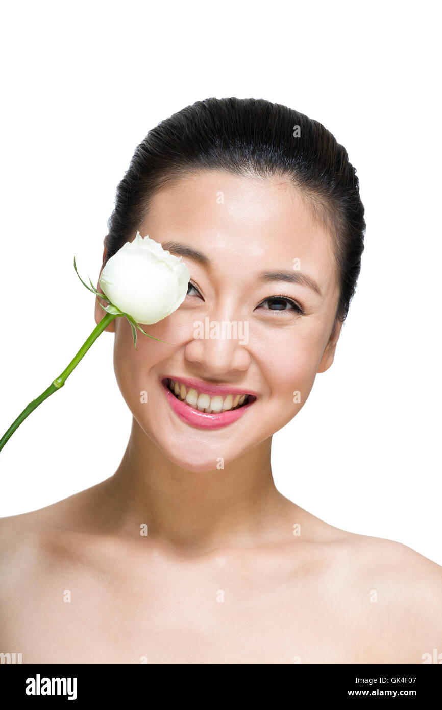 Studio shot young woman's facial expressions Stock Photo - Alamy