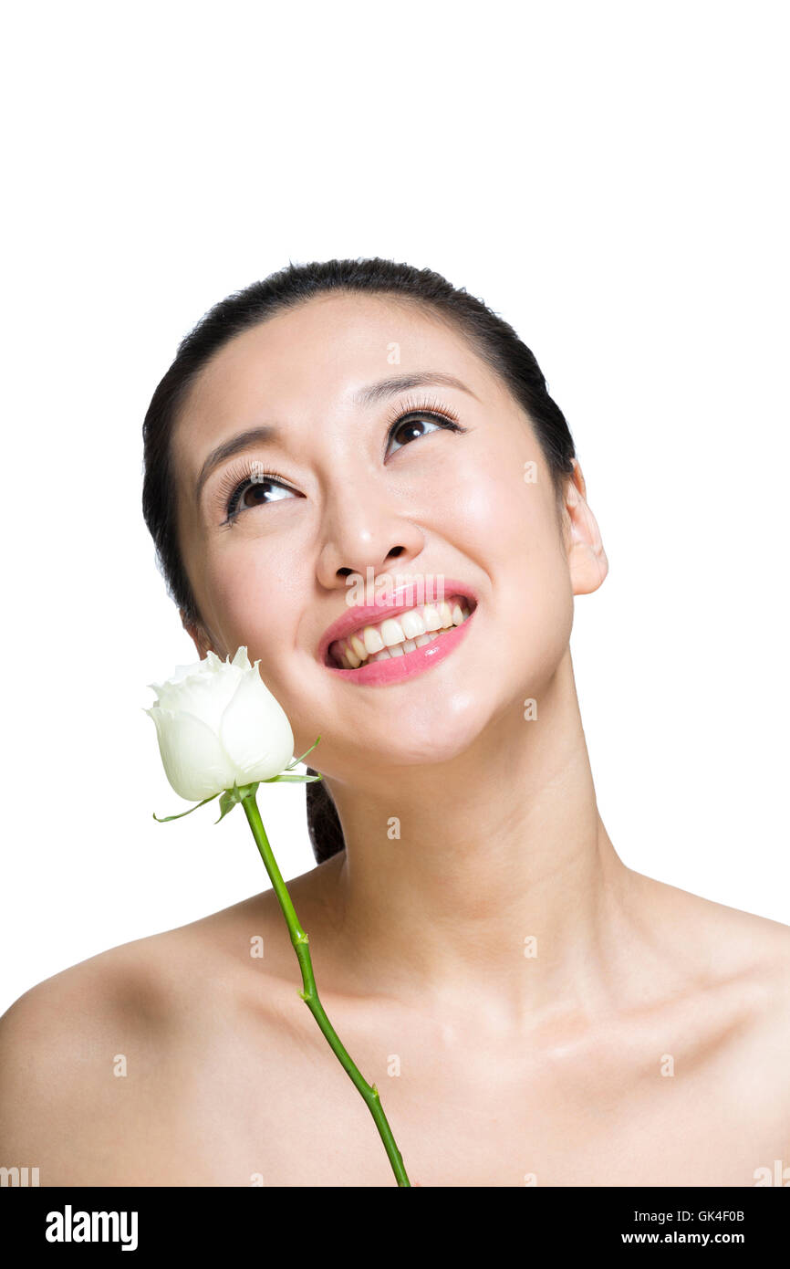 Studio shot young woman's facial expressions Stock Photo - Alamy