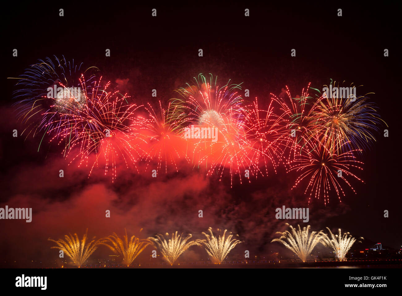 Panoramic view colorful fireworks beautiful hi-res stock photography ...